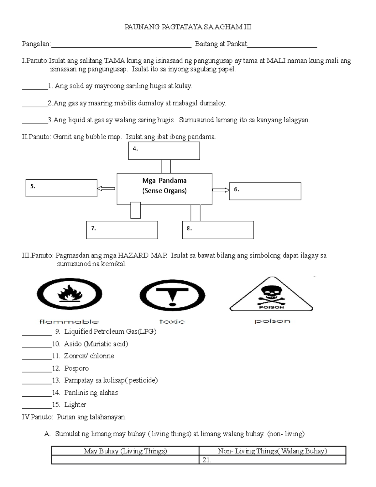 PRE-TEST Agham 3 - as a study or practice material for active learners ...