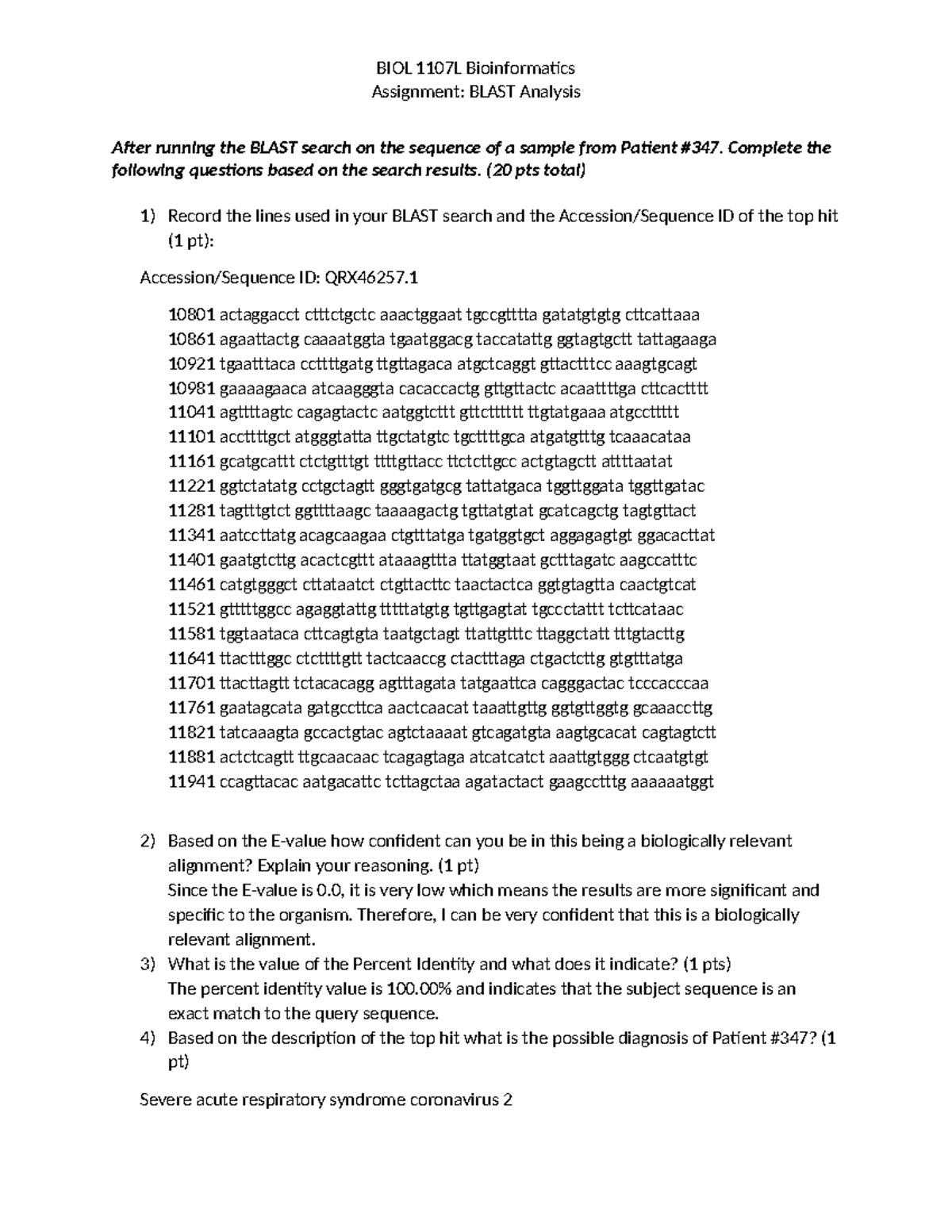 1107L-BST-Sillitto I - blast analysis worksheet - Assignment: BLAST Analysis After running the ...