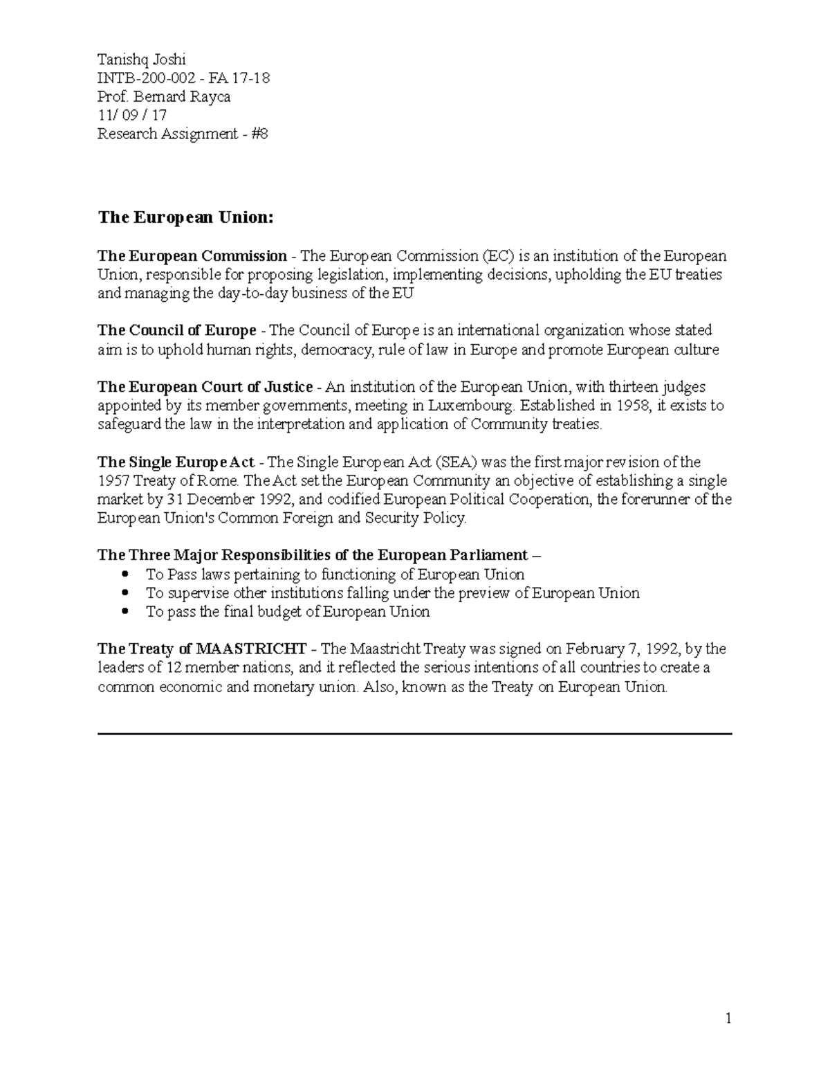 INTB Research Paper 8 - Bernard Rayca - Tanishq Joshi INTB-200-002 - FA ...