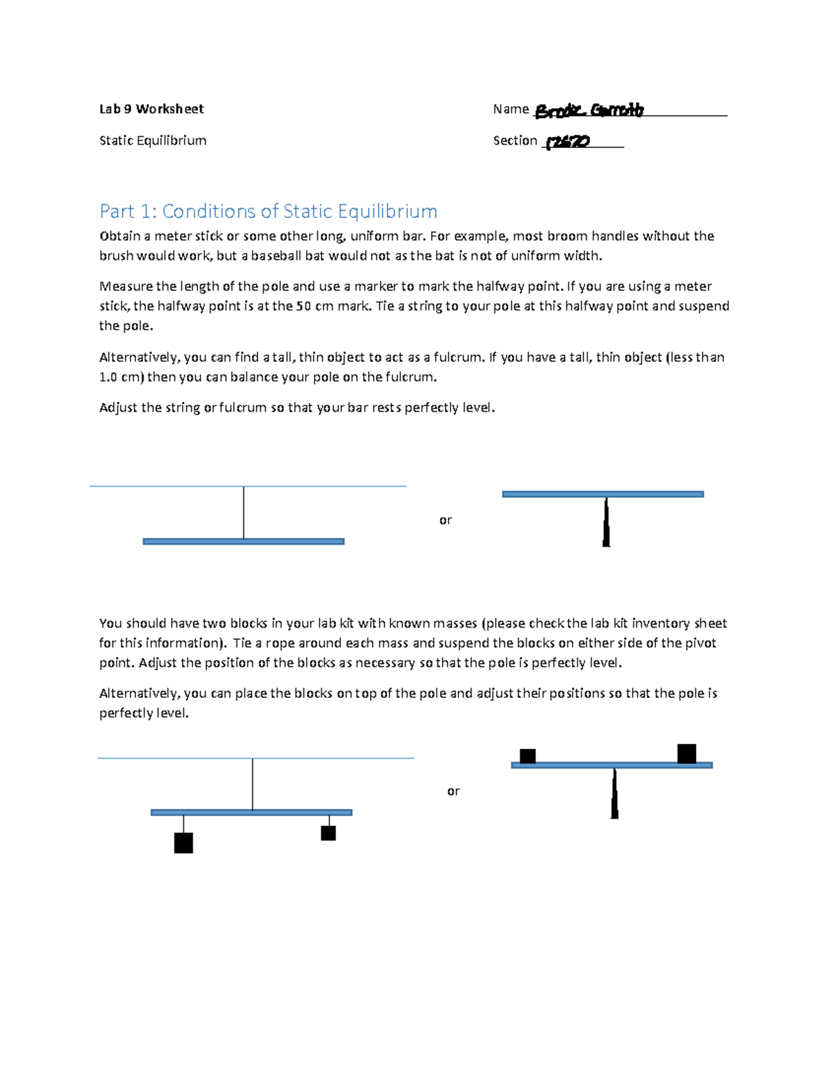 PHY111 9 - PHY 111 Lab 9 Worksheet - Lab 9 Worksheet Name __________________________ Static ...