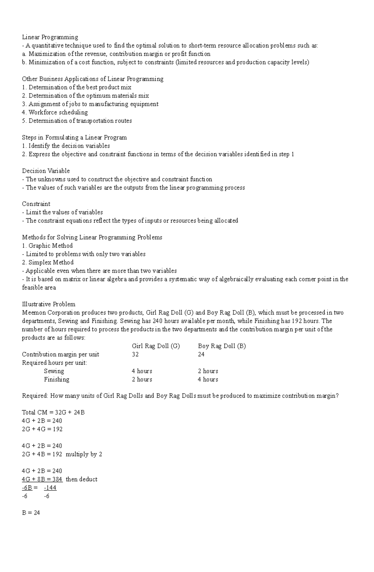 Line a r Programming - Notes from Roque - Linear Programming A ...