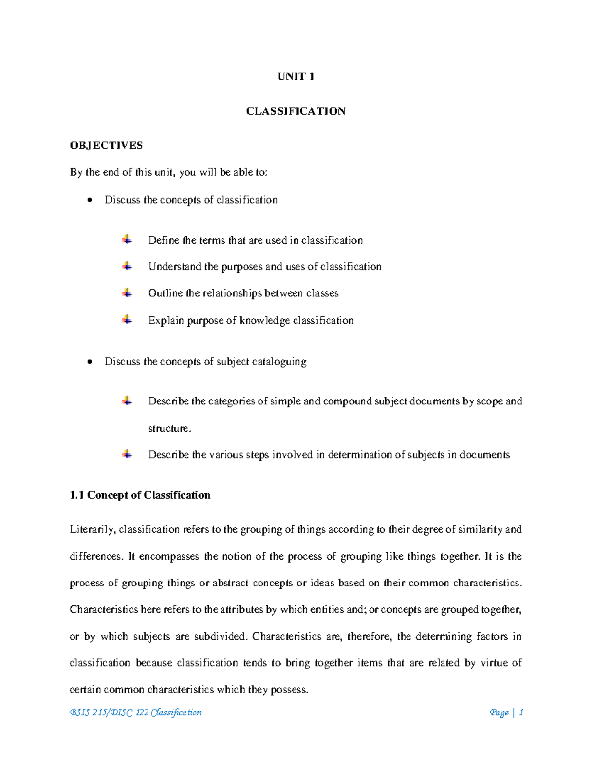 UNIT 1 Introduction to classification - UNIT 1 CLASSIFICATION ...