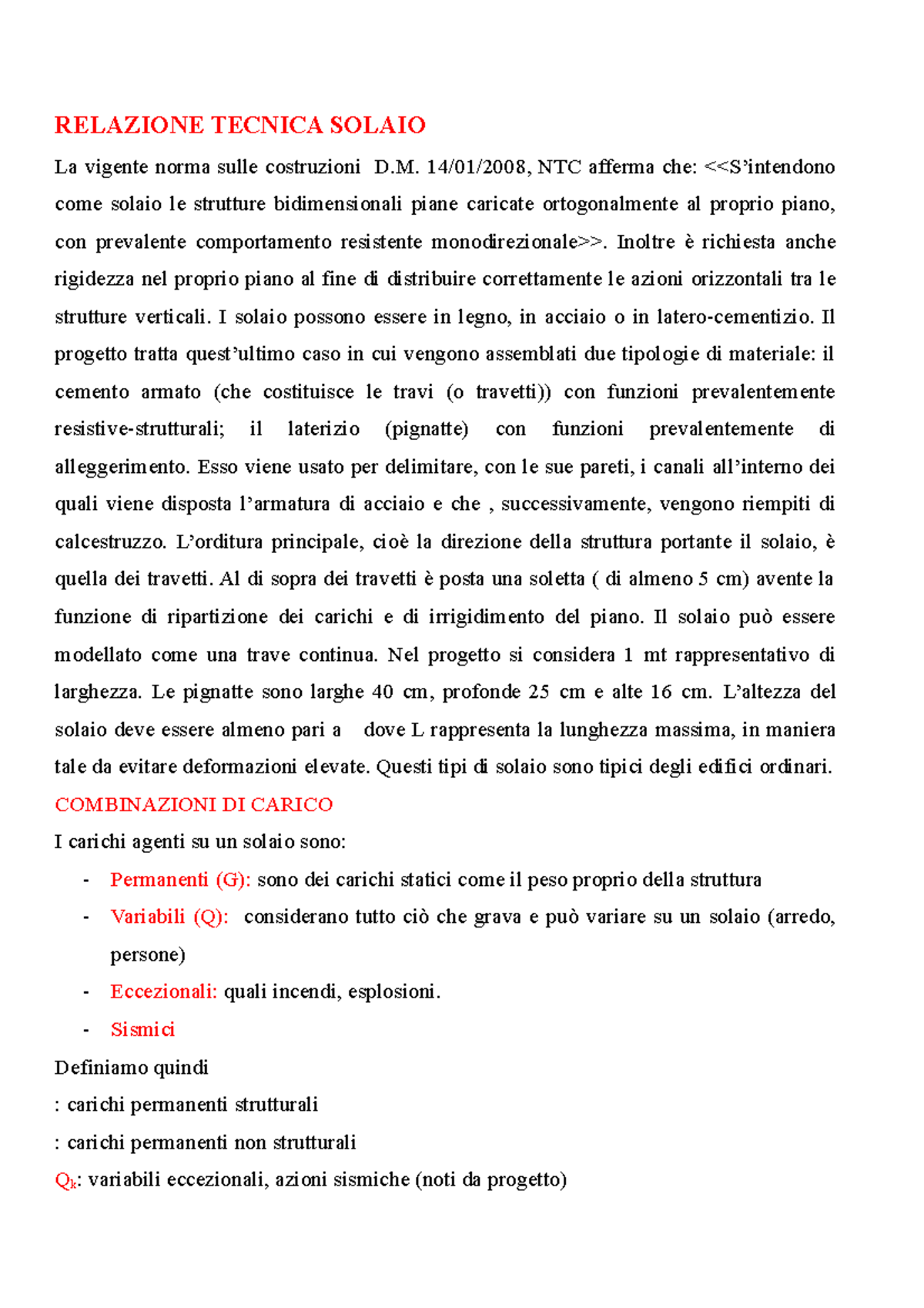 Relazione Tecnica Solaio - RELAZIONE TECNICA SOLAIO La vigente norma ...