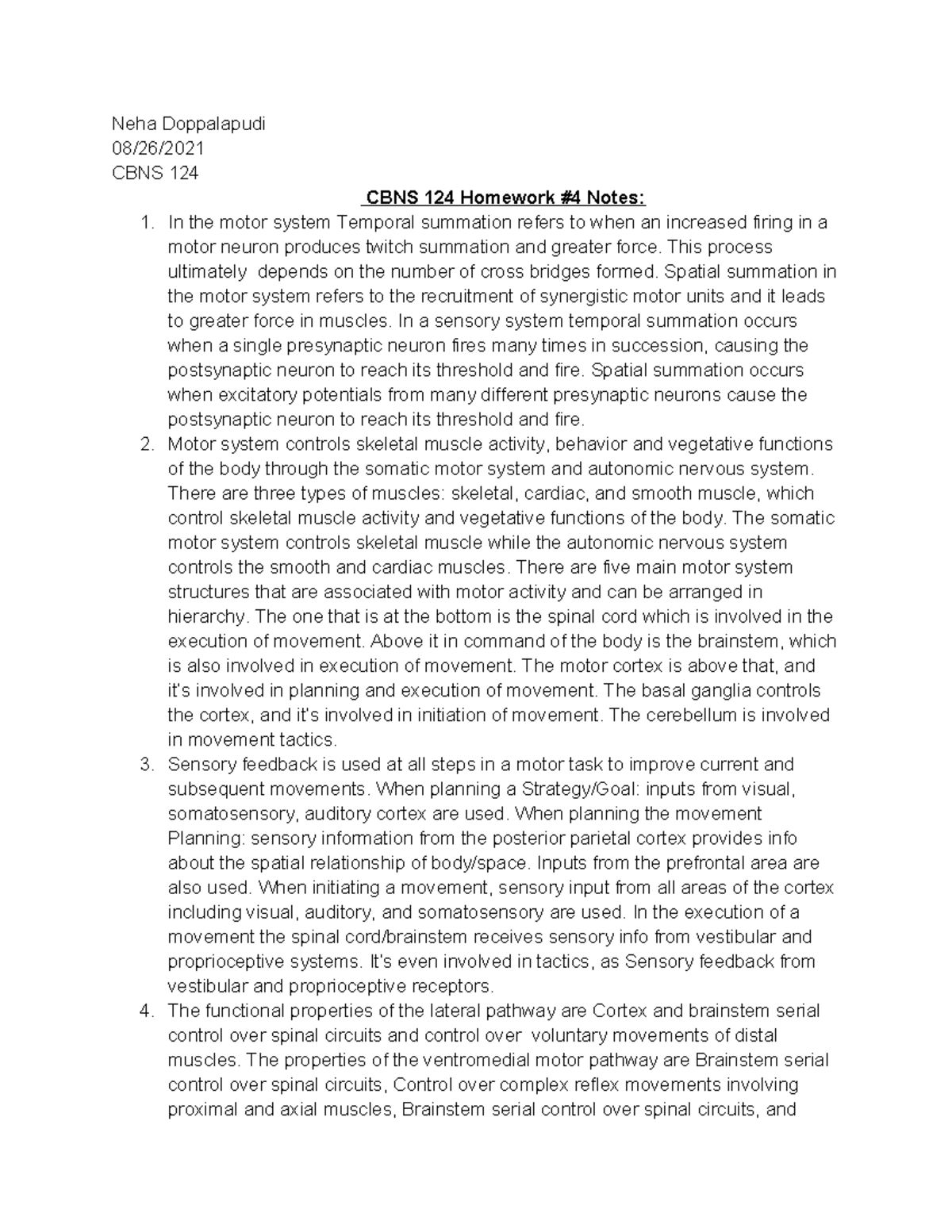 CBNS 124 Homework #4 Notes - Neha Doppalapudi 08/26/ CBNS 124 CBNS 124 ...