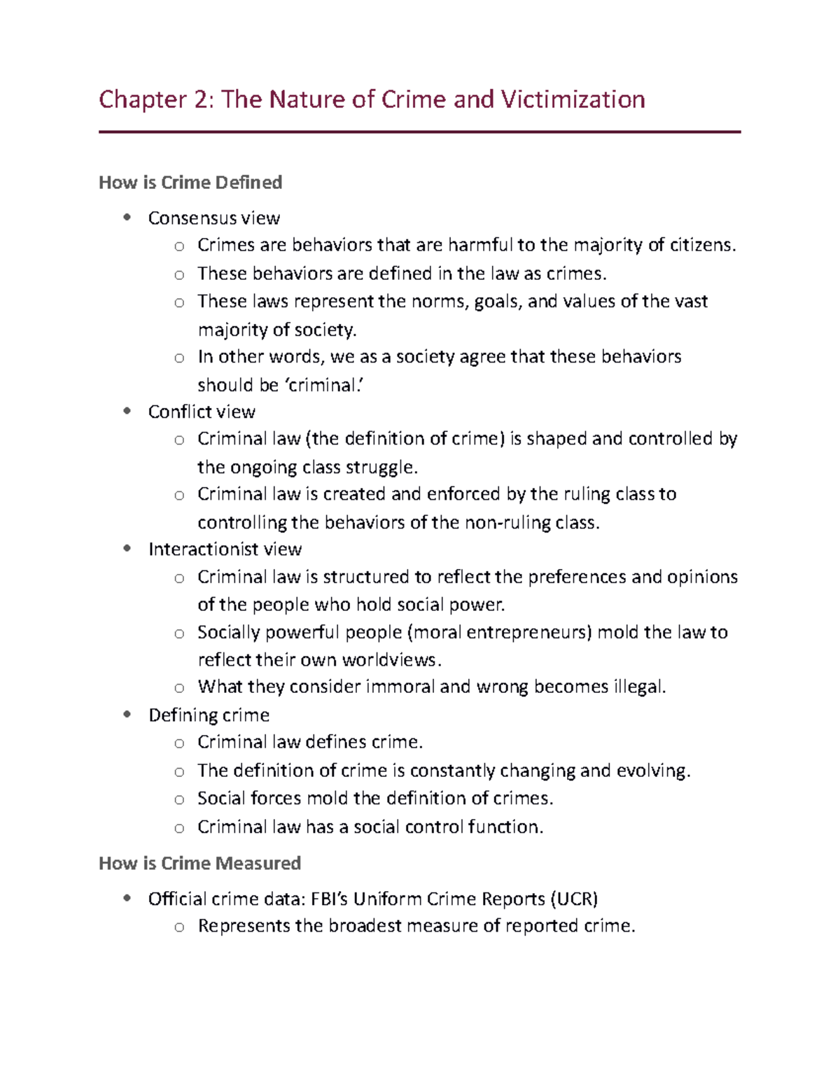 Chapter 2 intro to cj notes - Chapter 2: The Nature of Crime and ...