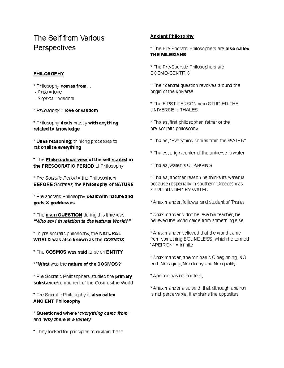 UTS - Reviewer (Chapter 1, Parts 1 - 4 and a half) NEW - The Self from ...