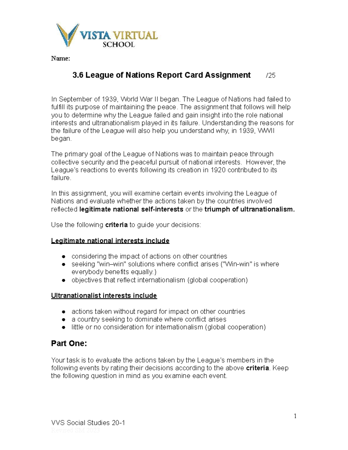 Unit 3 - League of Nations Report Card - Name: 3 League of Nations ...