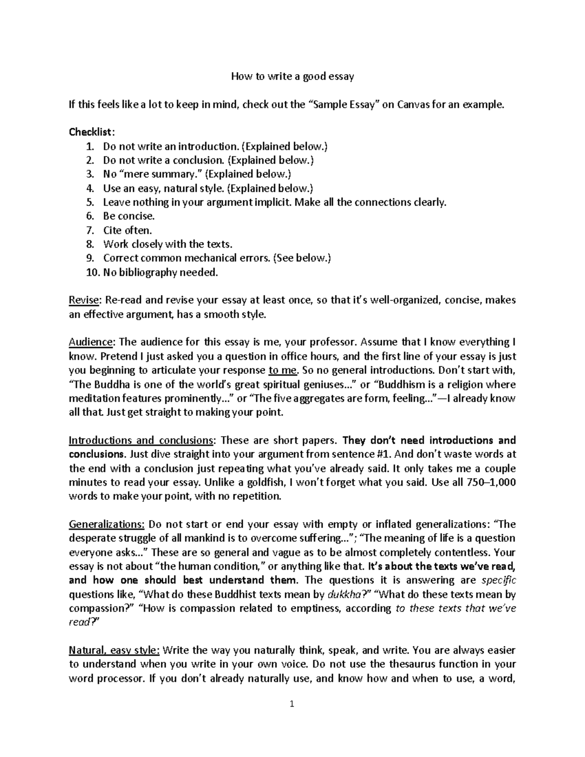 How to write a good essay - Checklist: 1. Do not write an introduction ...