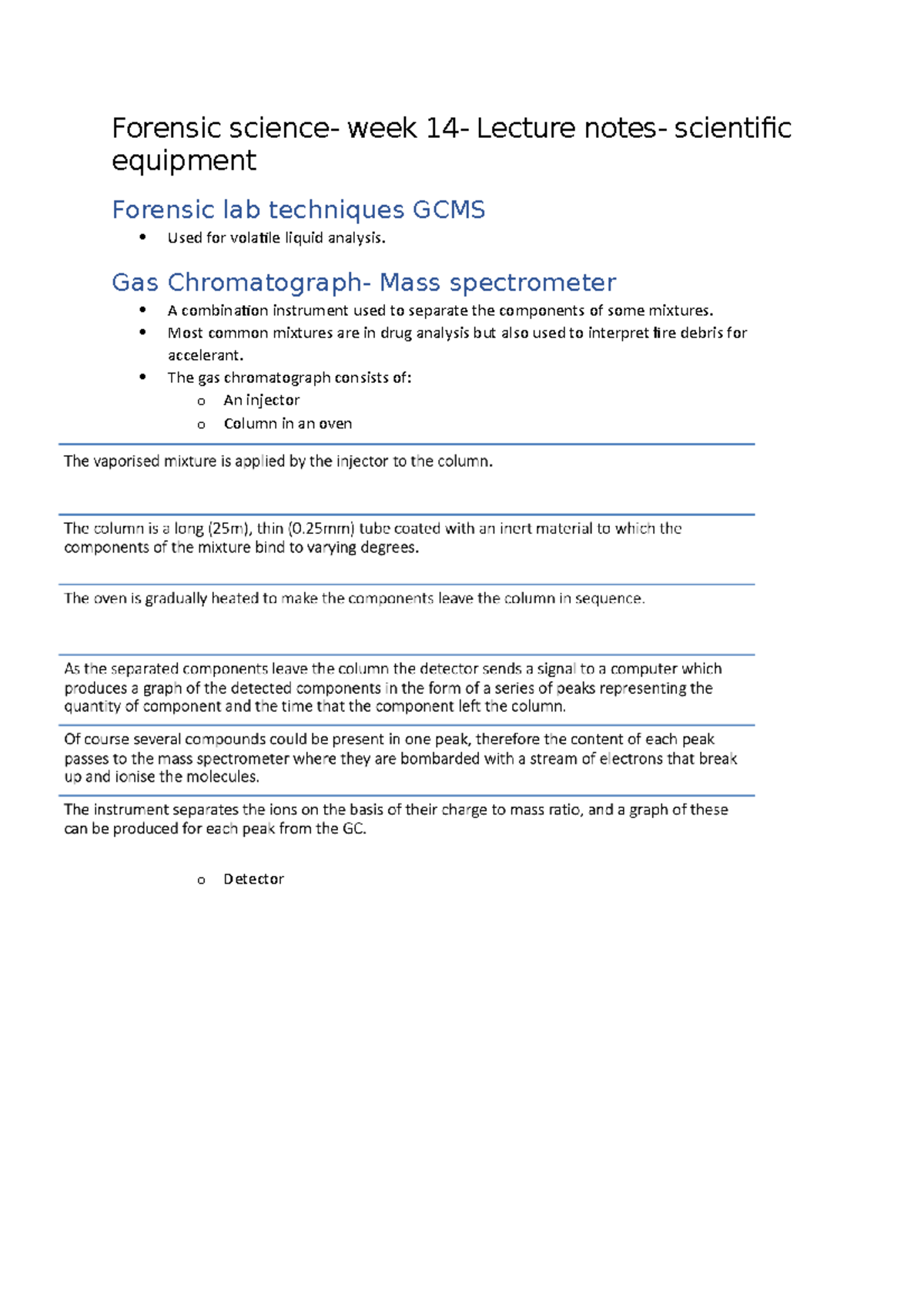 Intro to Forensic science-lecture notes- week 14 scientific equipment ...