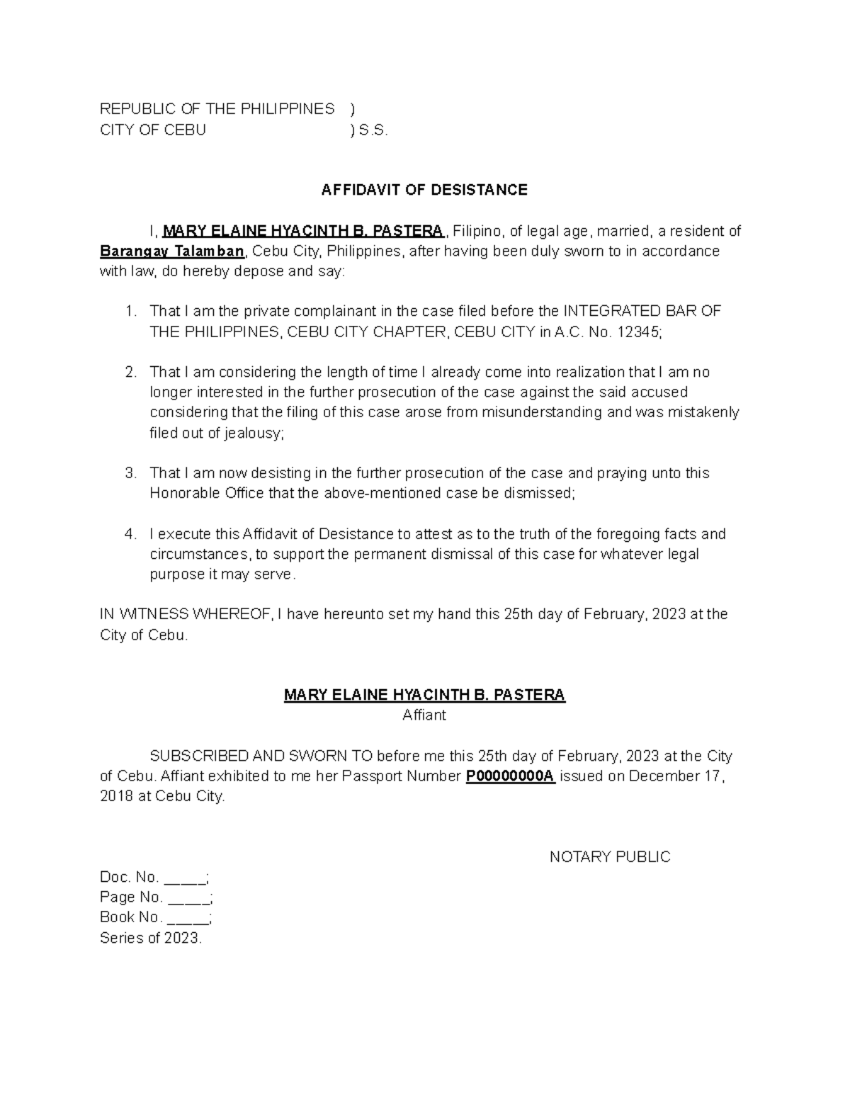 LF Activity legal forms - REPUBLIC OF THE PHILIPPINES ) CITY OF CEBU ...