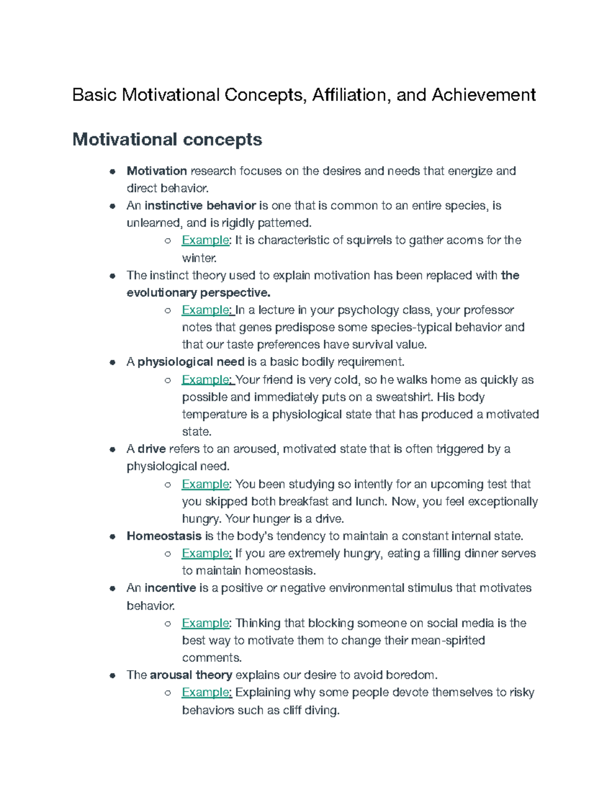 Basic Motivational Concepts, Affiliation, and Achievement - Basic ...