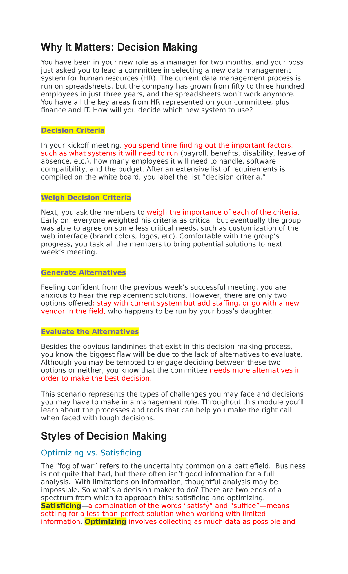 MANAGEMENT NOTES FOR BS AB STUDENTS - Why It Matters: Decision Making ...
