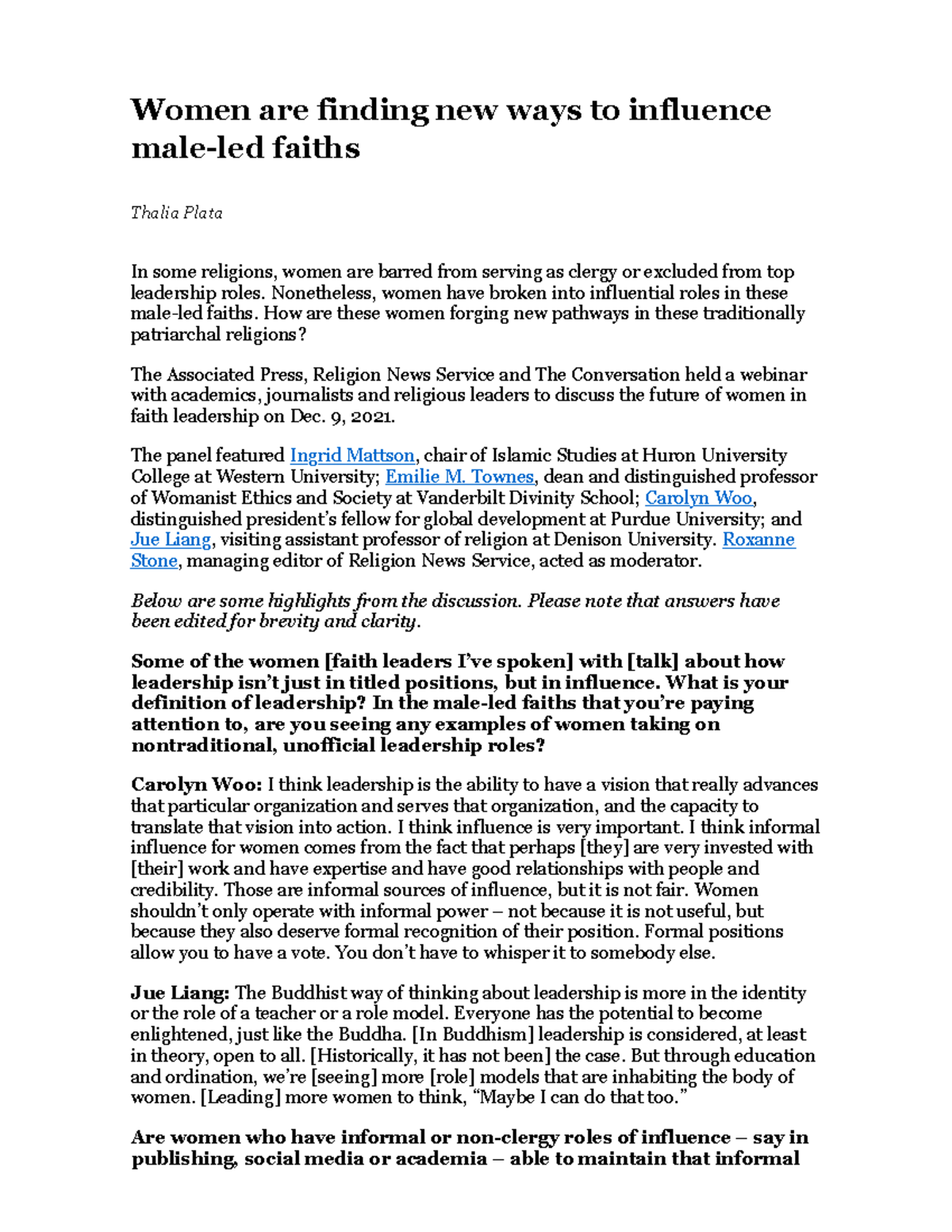 Women are finding new ways to influence male led faiths - Women are finding new ways to ...