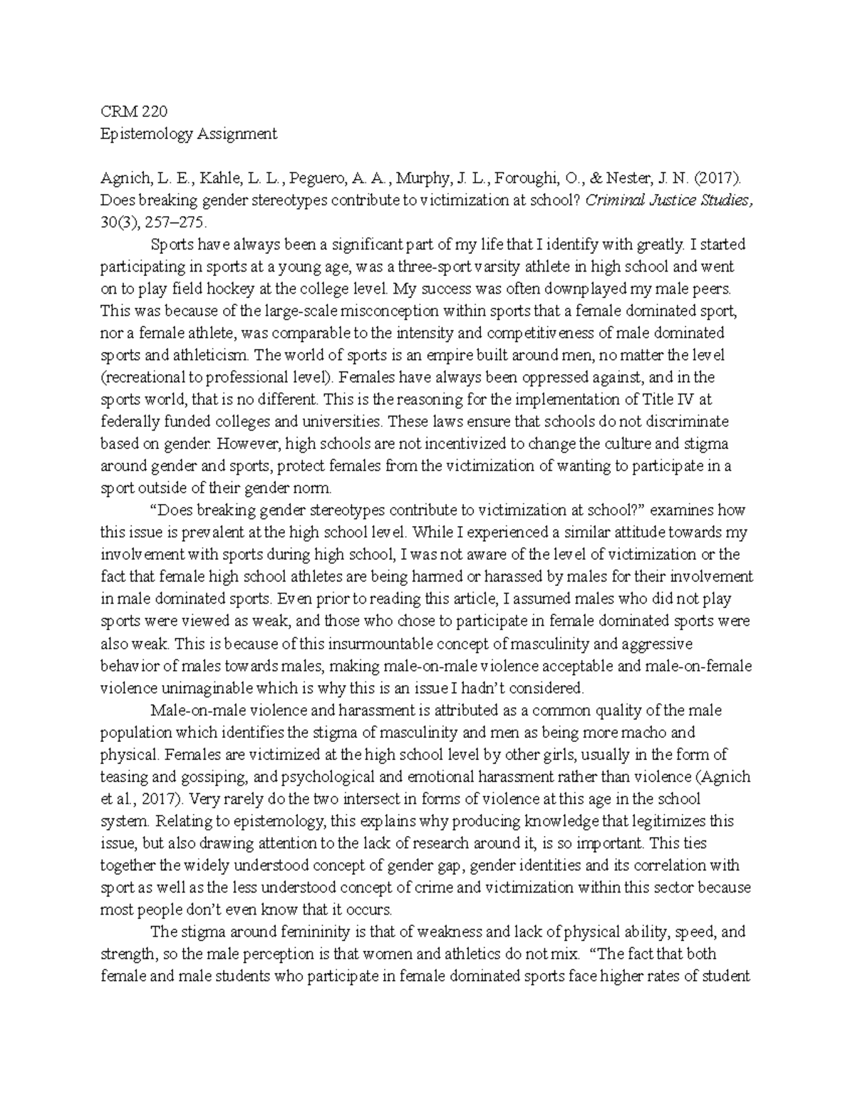 CRM 220- Epistemology Assignment-2 - CRM 220 Epistemology Assignment ...