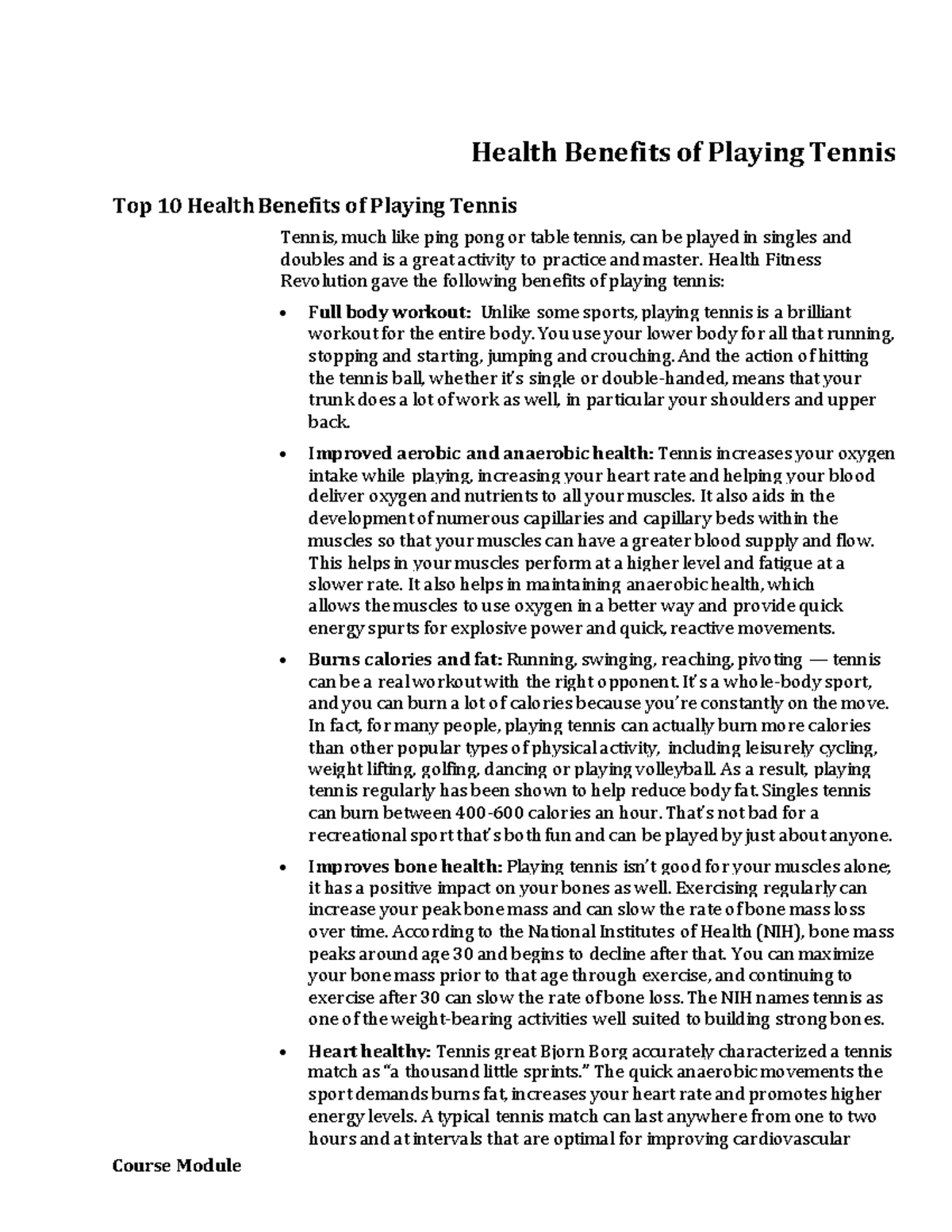 PEDH WEEK 11 TO 19 Module - Course Module Health Benefits of Playing ...