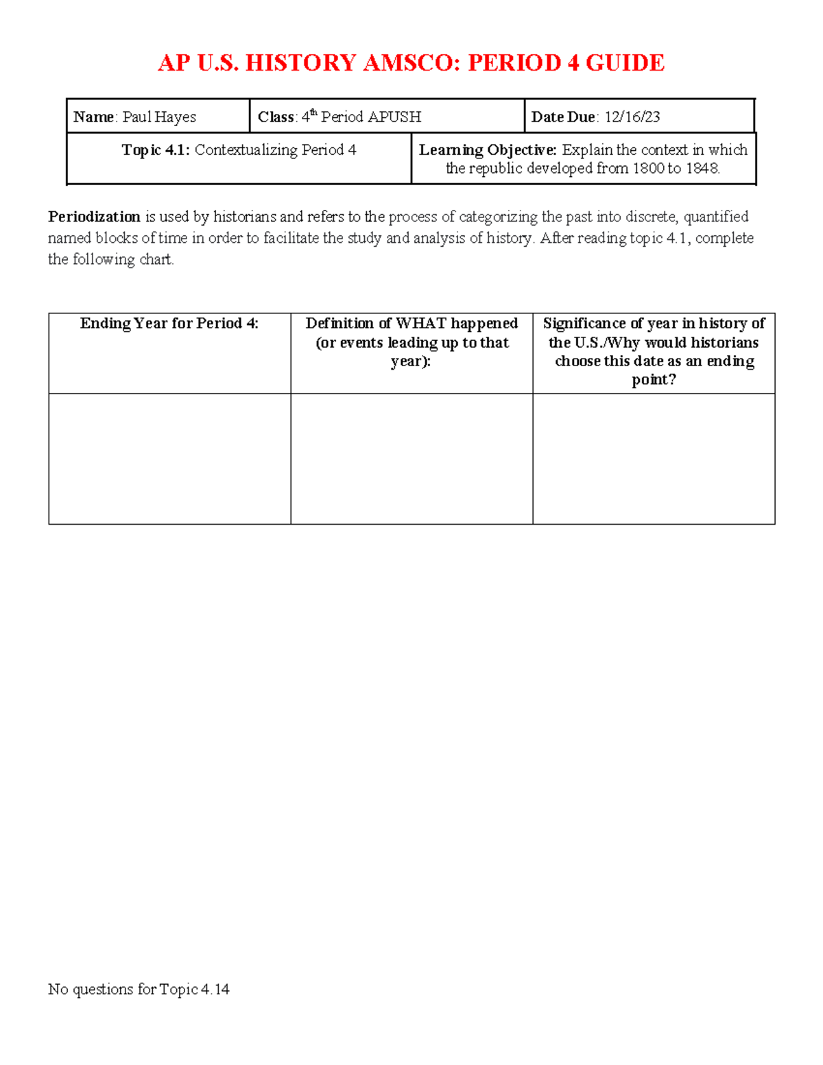 Amsco Unit 4 2021 Reading Guide - Name: Paul Hayes Class: 4th Period ...