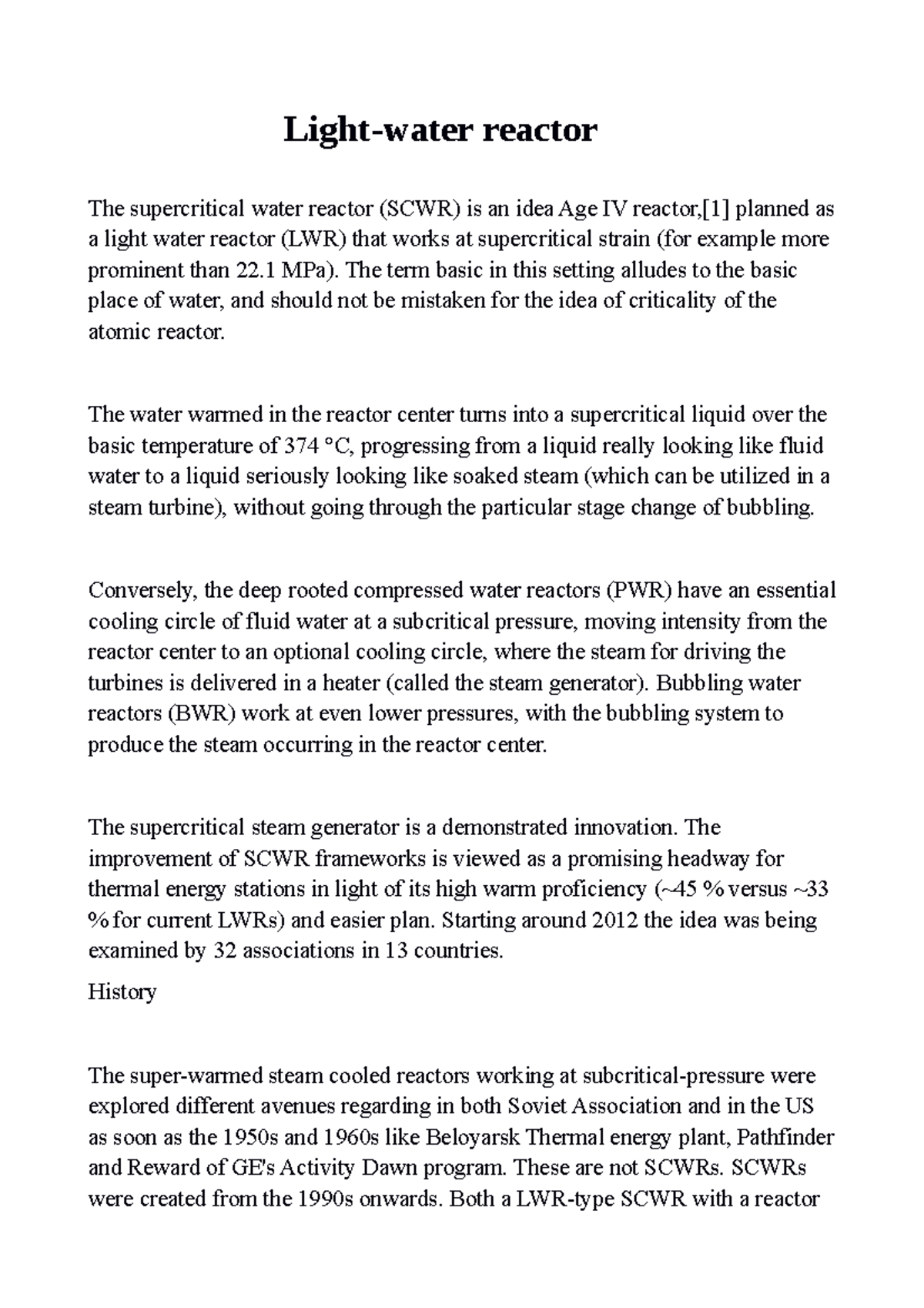 Light-water reactor - Ifsha - Light-water reactor The supercritical ...