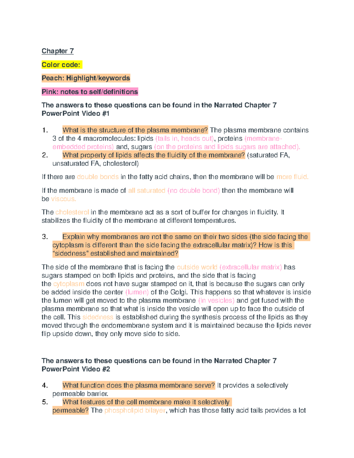Lectures Chapter 7 and 8 - Chapter 7 Color code: Peach: Highlight ...