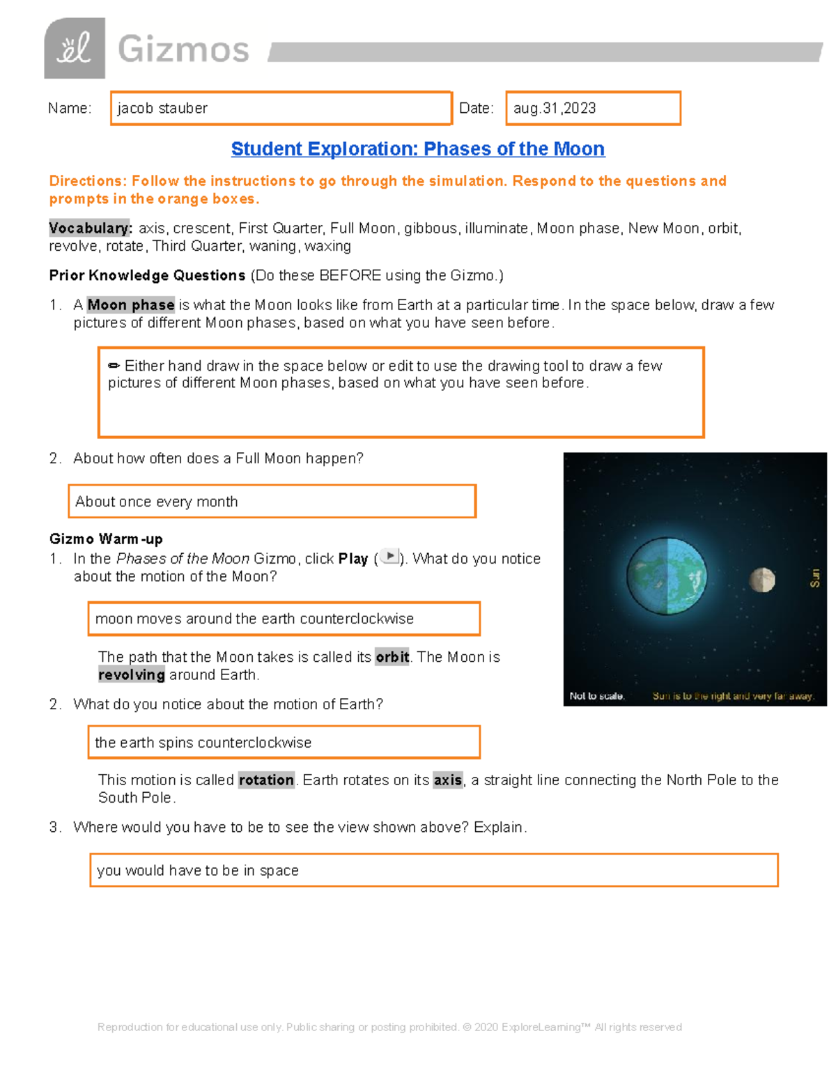 Copy of Phases Moon SE - Name: jacob stauber Date: aug, Student ...