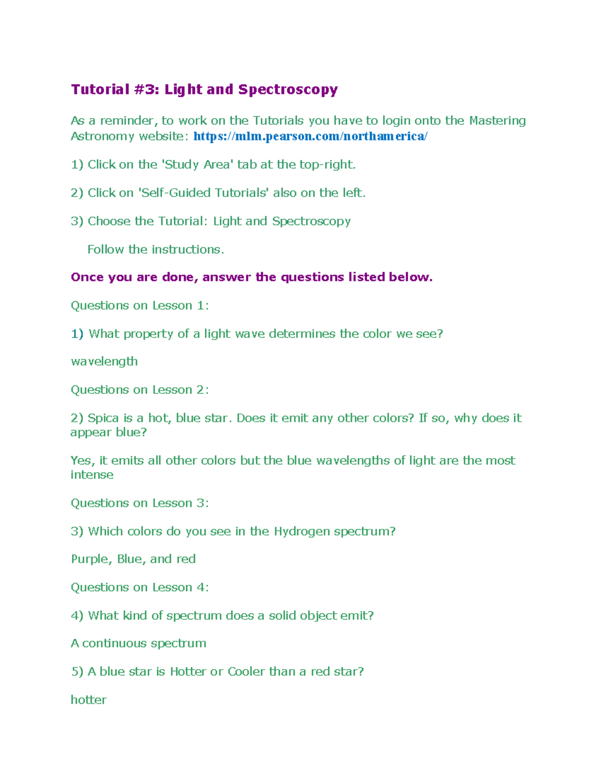 Tutorial 3 - Light-Spectrosc-questions - Tutorial #3: Light and ...