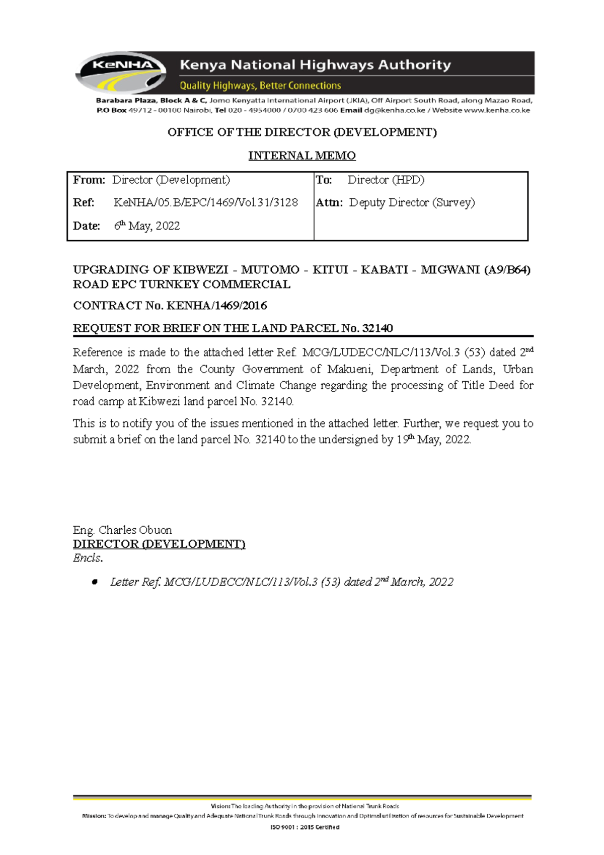 Memo to survey-request for a brief on the parcel of land - OFFICE OF ...