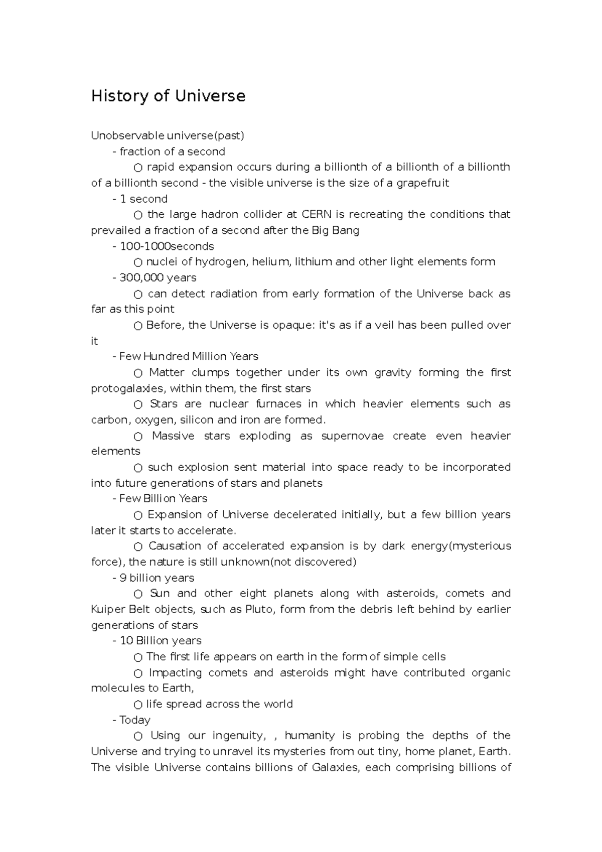 Lecture 2a history of universe note - History of Universe Unobservable ...