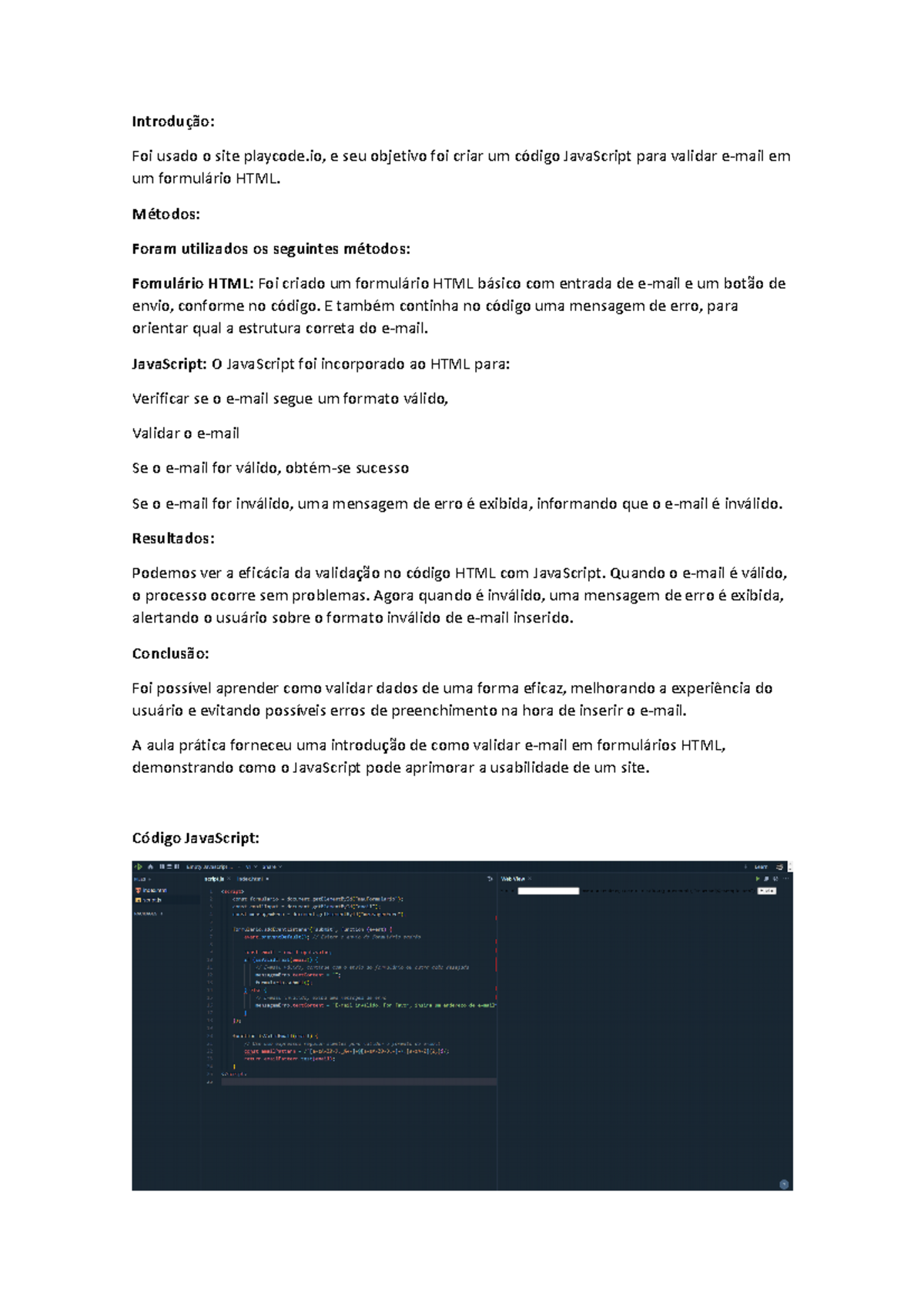 Trabalho Java Script - Cristian Martinez Maciera - Introdução: Foi ...