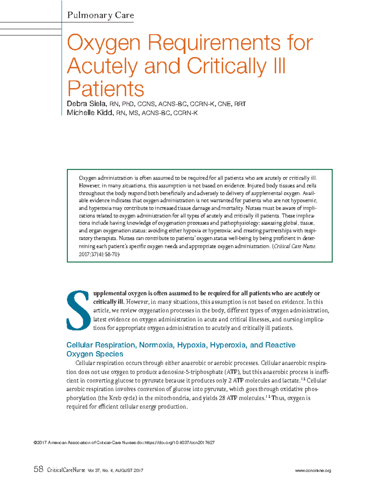 Oxygen requirements for acutely and critically ill patients article ...