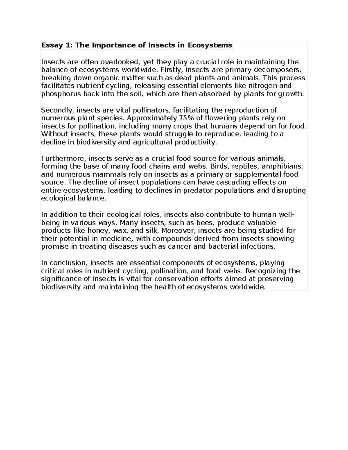 Lye - asdnaoidjkmsdkal;mdasmkdmaokkdm;lmld - Essay 1: The Importance of ...