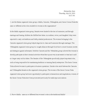 Discussion July 06-SOC 341 - Hernandez, Iraiz Monday, July 06, 2020 SOC ...