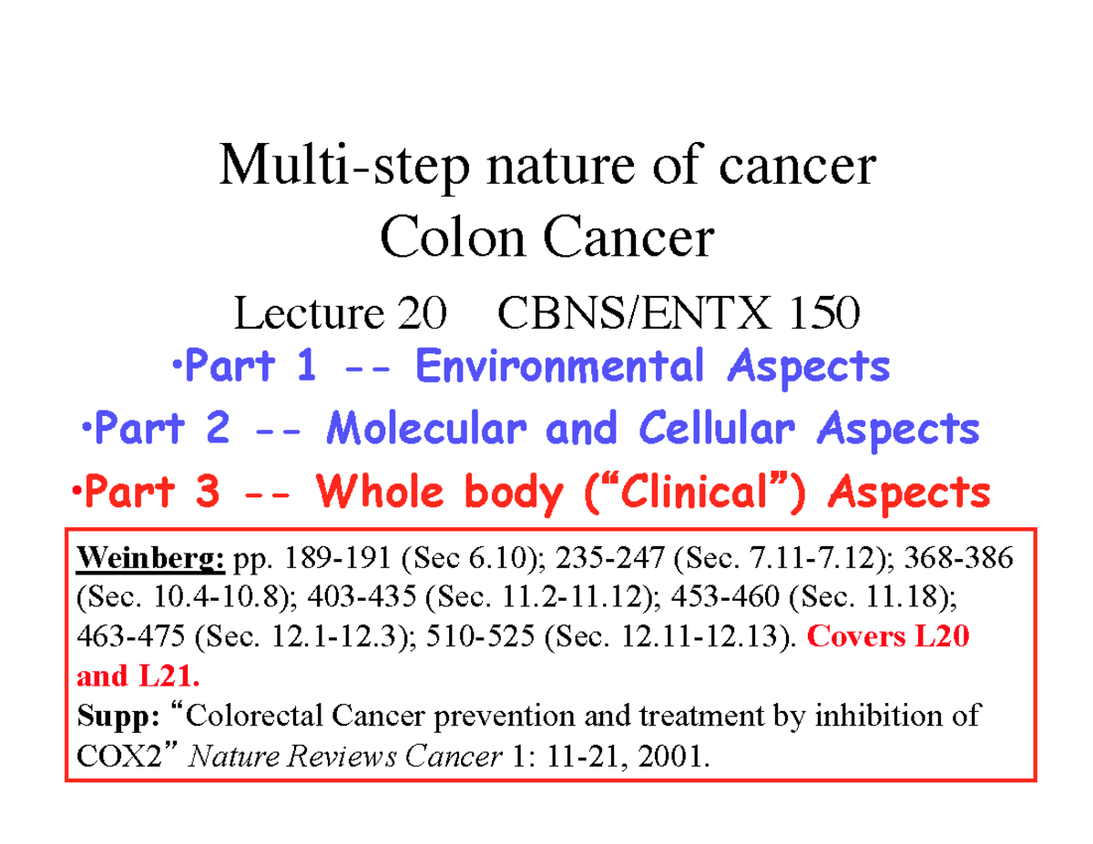 L20 CB14 - Dr. Sladek - Multi-step nature of cancer Colon Cancer ...