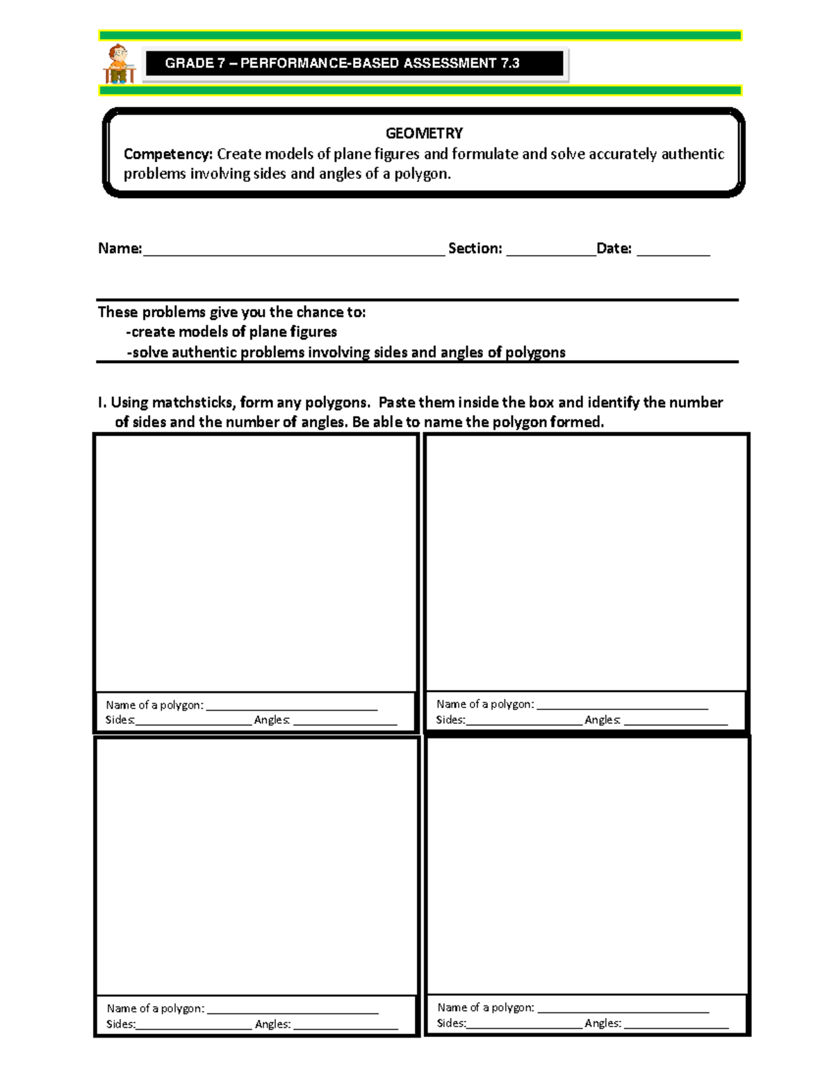 DLL Performance Based Assessment in Geometry - GRADE 7 – PERFORMANCE ...