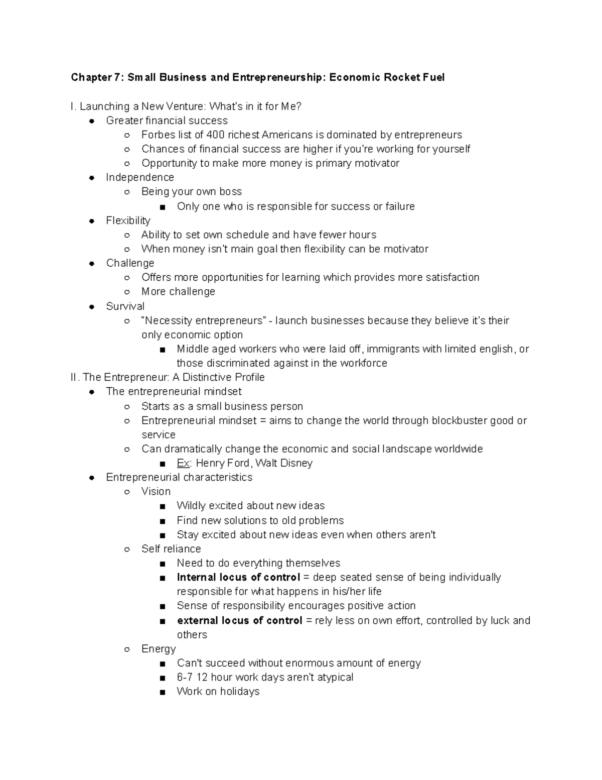 Chapter 7 - Lecture notes 7 - Chapter 7: Small Business and ...