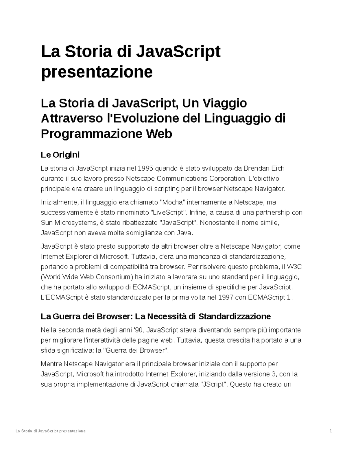 La Storia di Java Script presentazione - L'obiettivo principale era ...