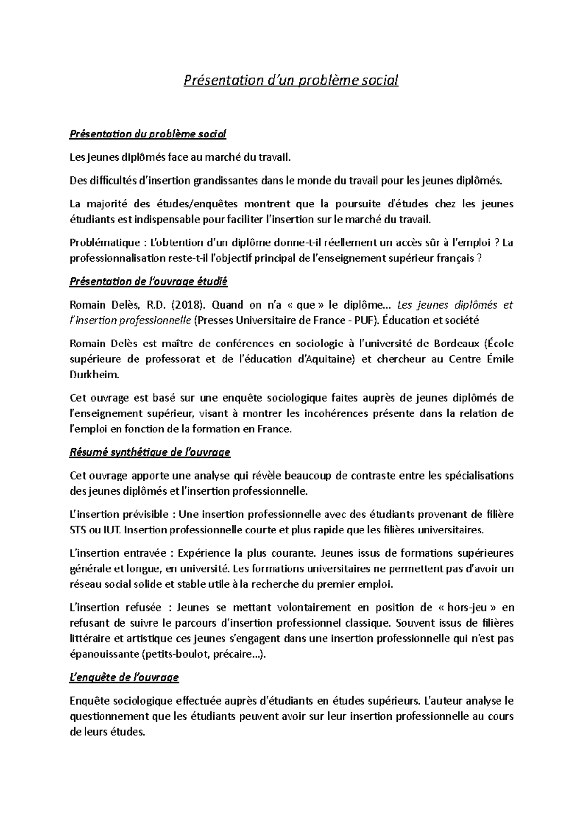 Présentation d'un problème social - Trace écrite - Sociologie ...