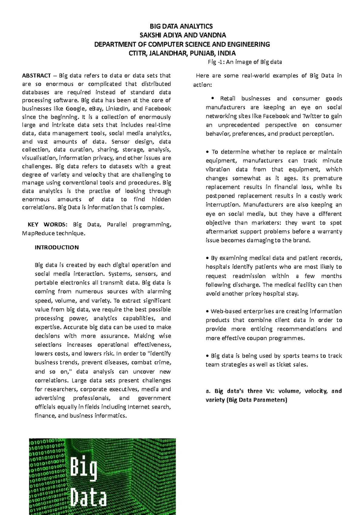Bigdata analytics complete - SAKSHI ADIYA AND VANDNA DEPARTMENT OF COMPUTER SCIENCE AND ...