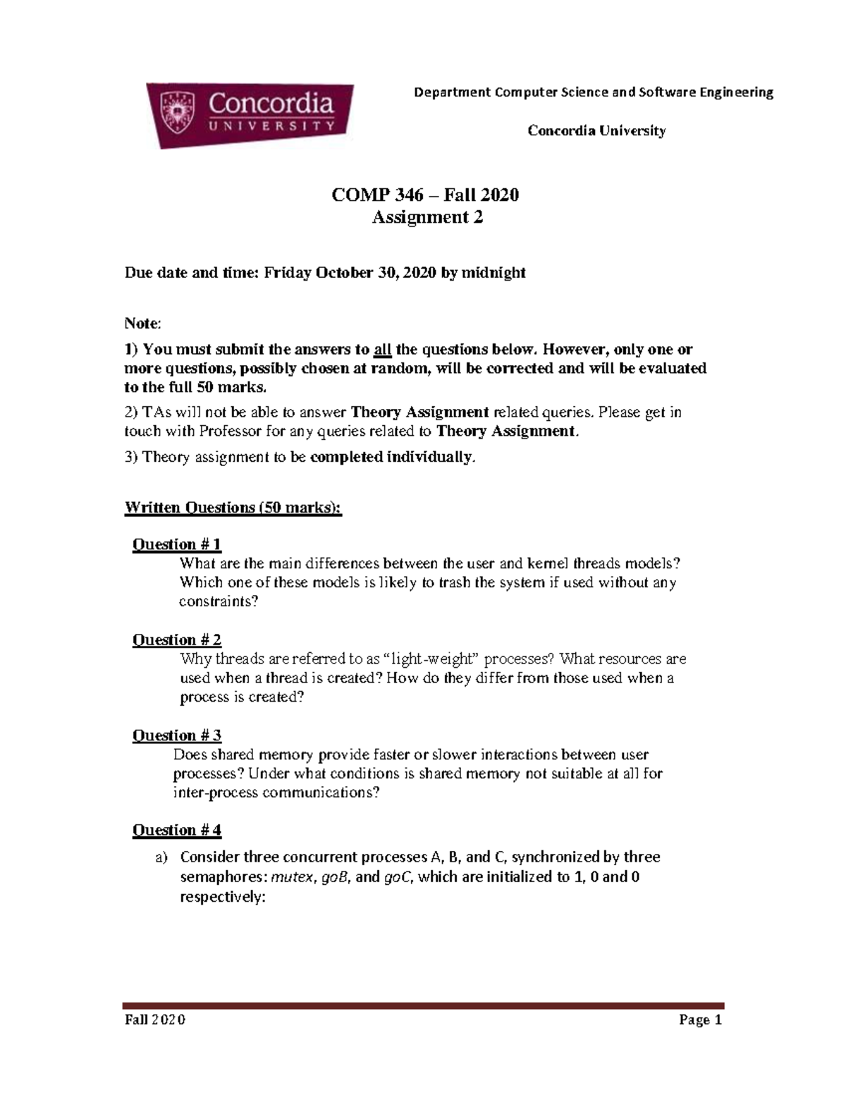 Comp346-A2-Fall 2020 - Department Computer Science and Software Engineering Concordia University ...