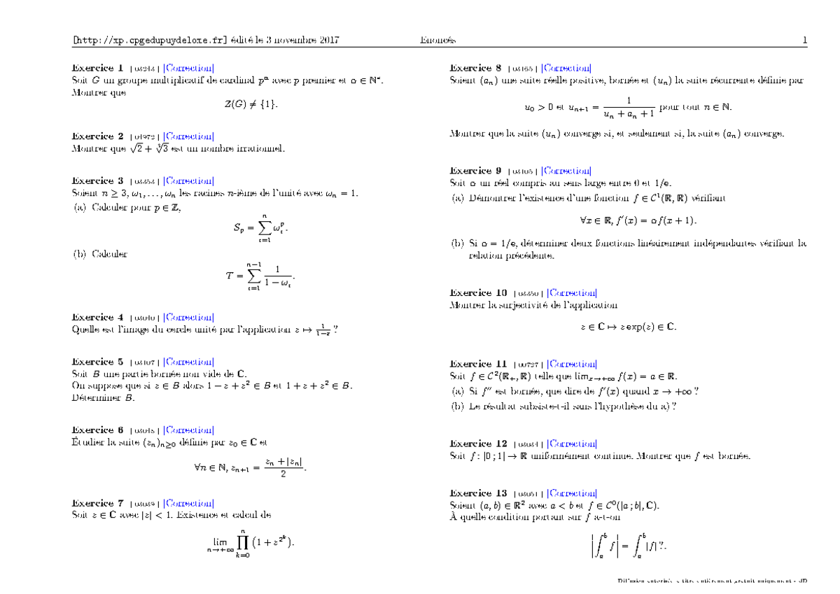 X-sup - MATH - [mp.cpgedupuydelome] édité le 3 novembre 2017 Enoncés 1 ...