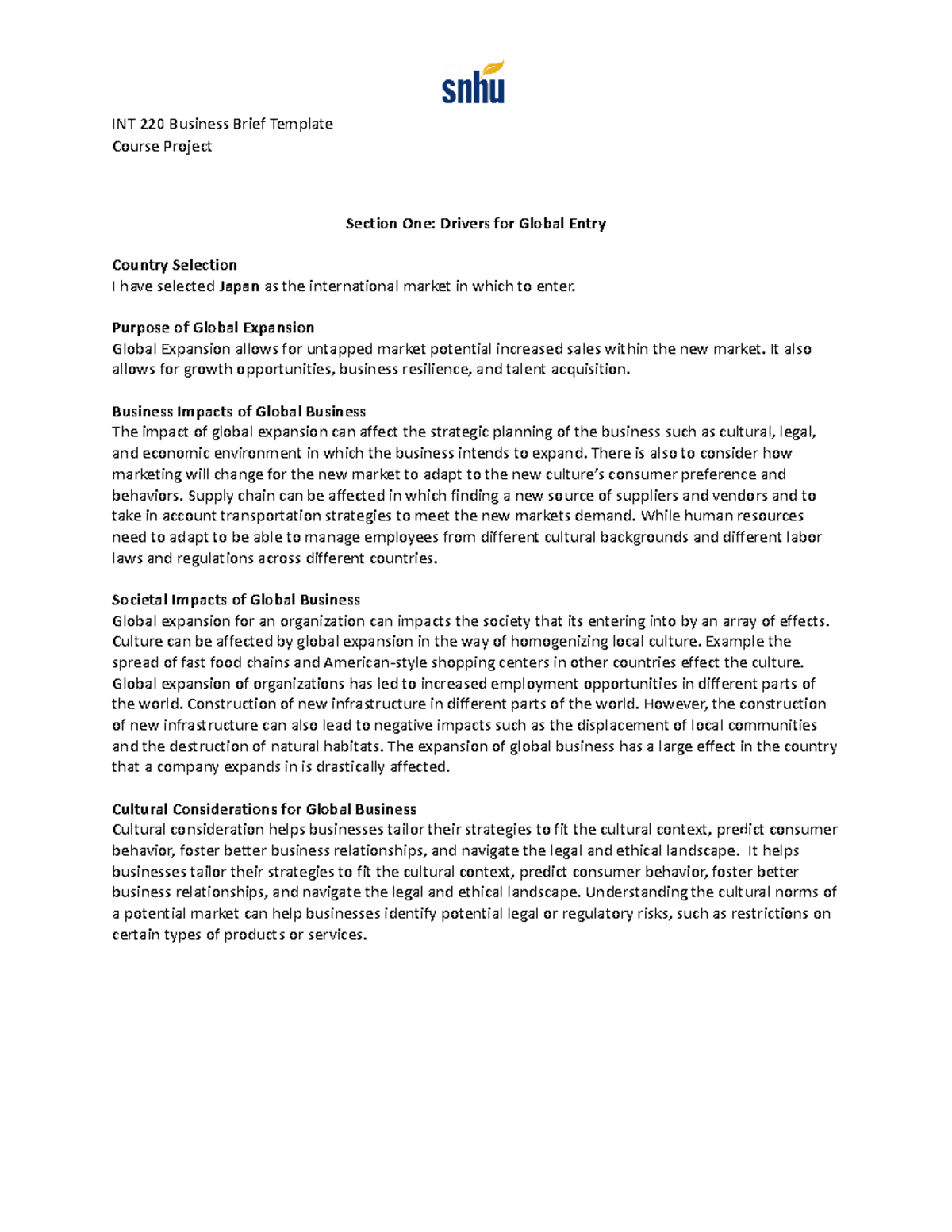2-1 milestone INT-220 - INT 220 Business Brief Template Course Project ...