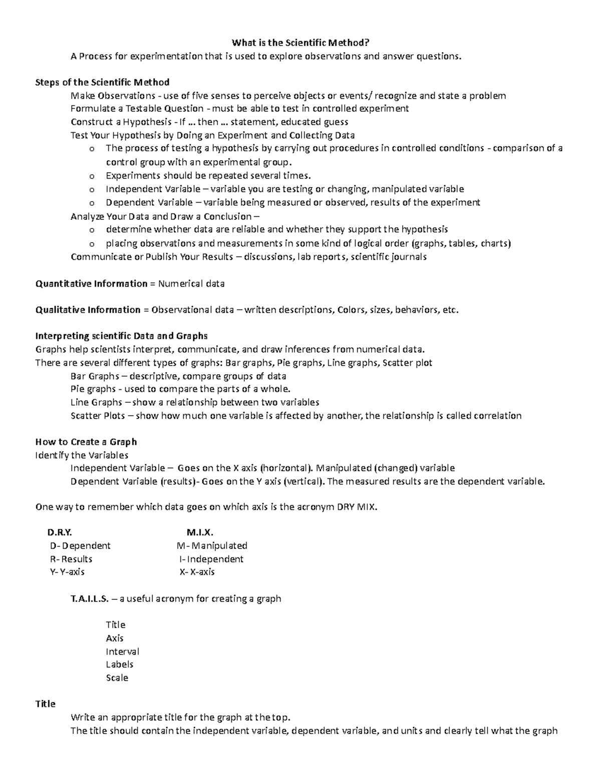Scintific Method and Graphing notes - What is the Scientific Method? A ...