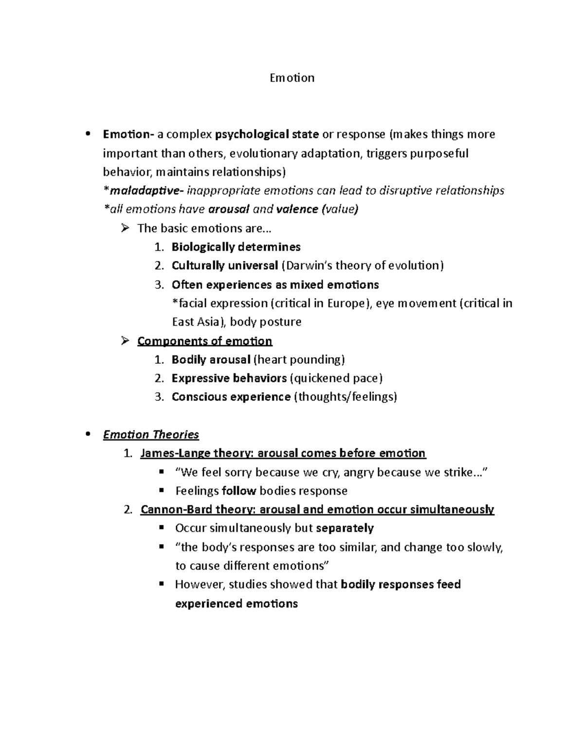 Emotion chapt. 12 - Lecture notes 12 - Emotion Emotion- a complex ...