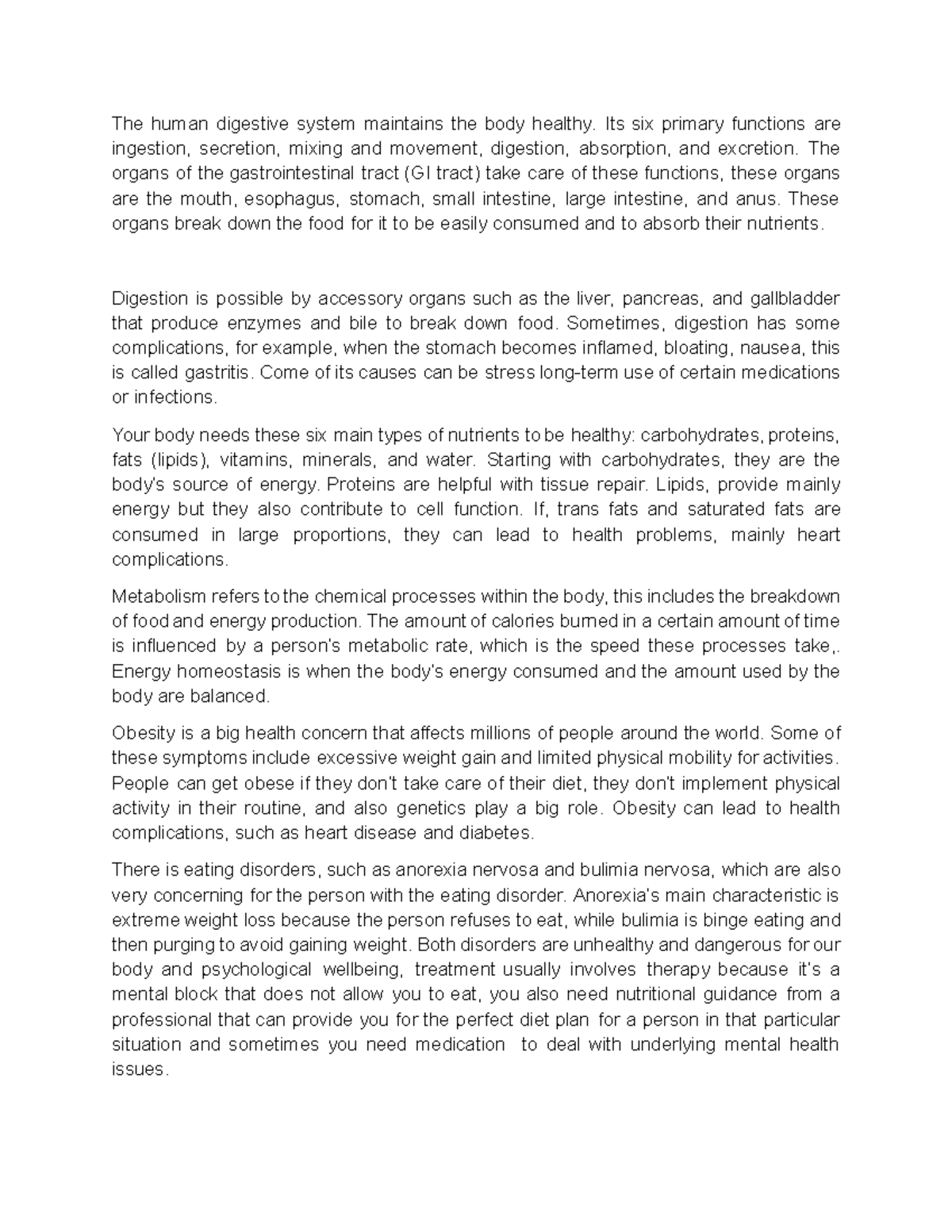 Compobacion de lectura 3 - human body care - The human digestive system ...