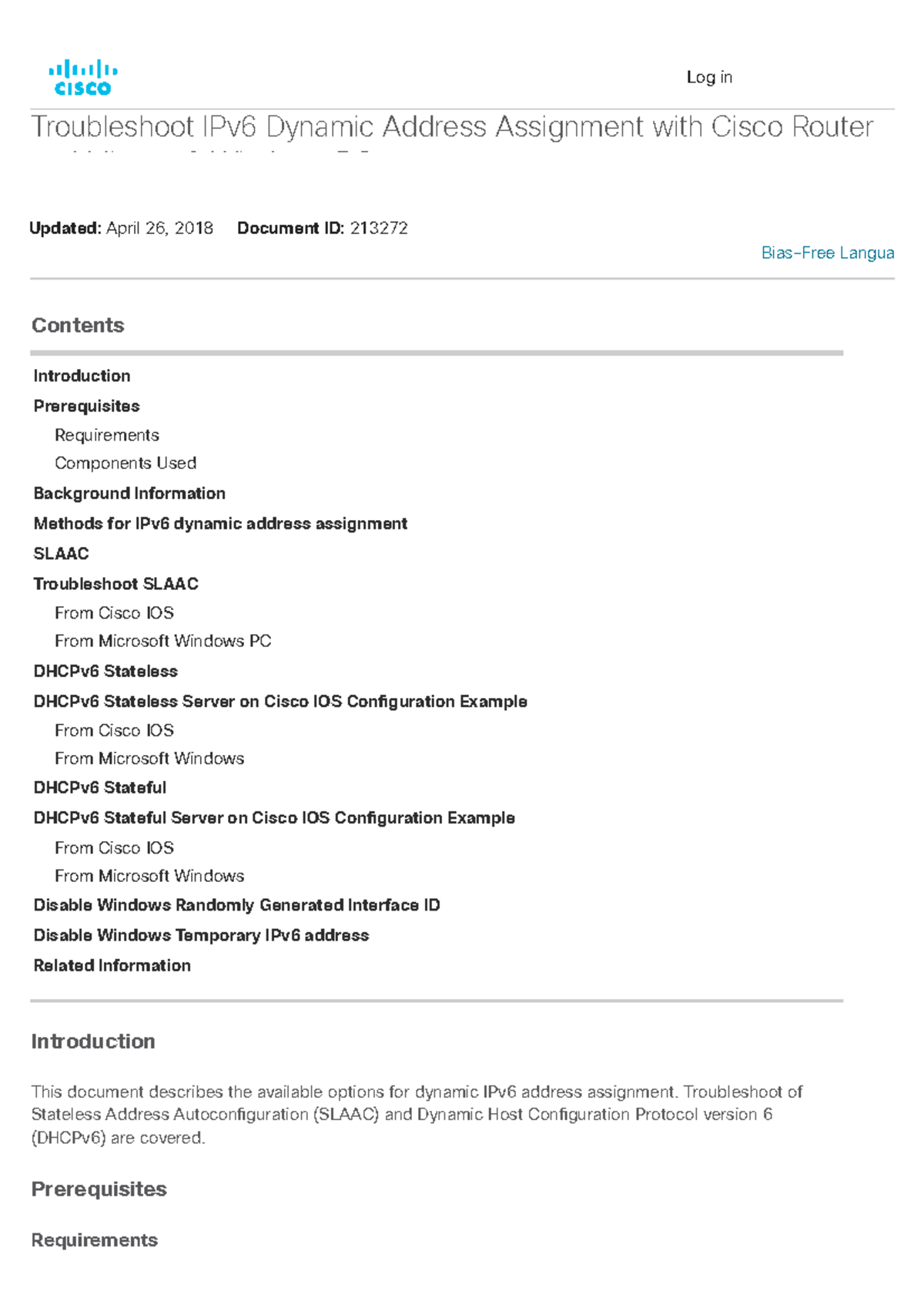 Troubleshoot IPv6 Dynamic Address Assignment with Cisco Router and Microsoft Windows PC - Cisco ...