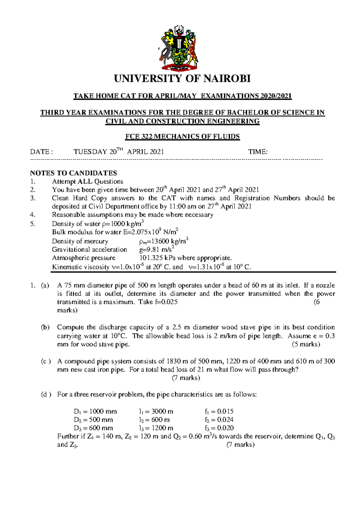 FCE 322 CAT April 2021 - UNIVERSITY OF NAIROBI TAKE HOME CAT FOR APRIL ...