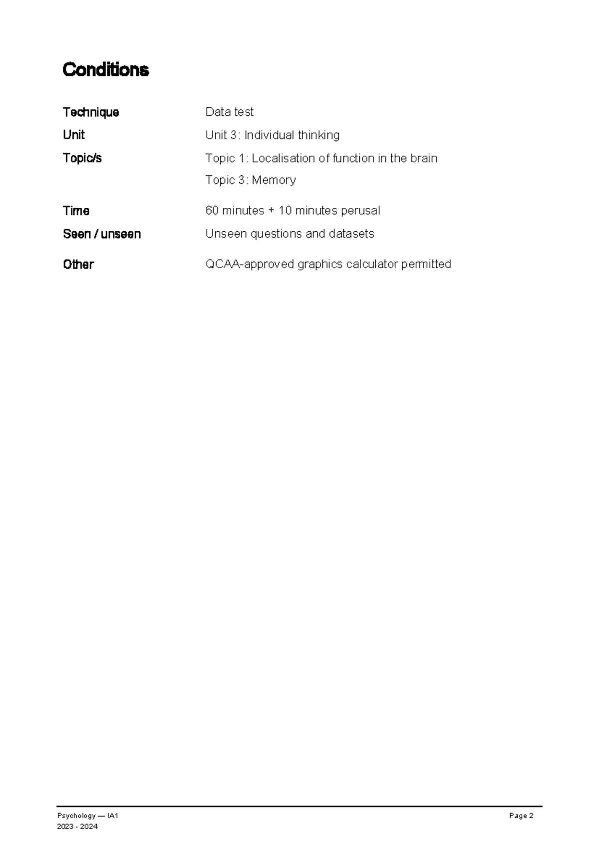 03 2024 IA1 - descriptive practice exam - Psychology — IA1 Page 2 Other ...