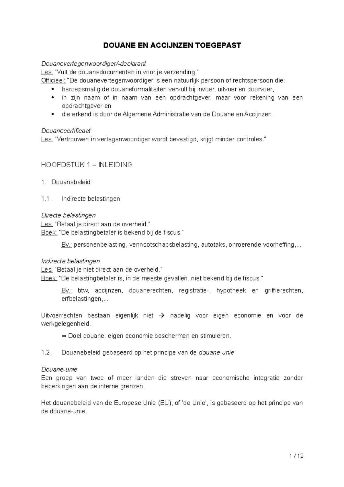 Douane en accijnzen toegepast (hoofdstuk 1) - DOUANE EN ACCIJNZEN ...