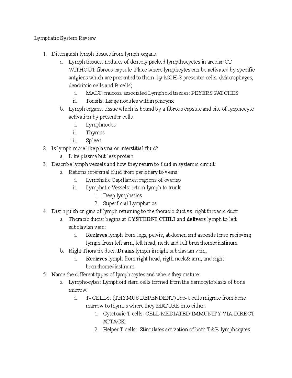 Lymphatic System Review - Lymphatic System Review: Distinguish lymph ...