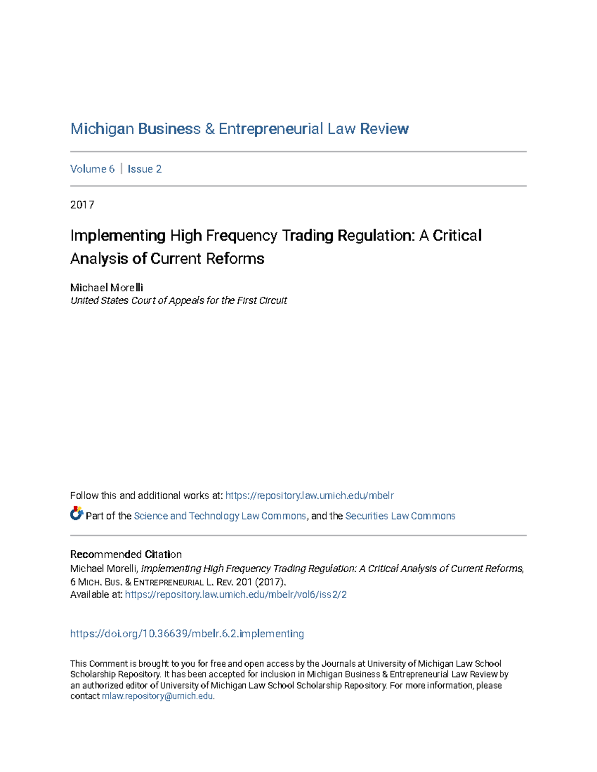 Implementing High Frequency Trading Regulation A Critical Analys ...