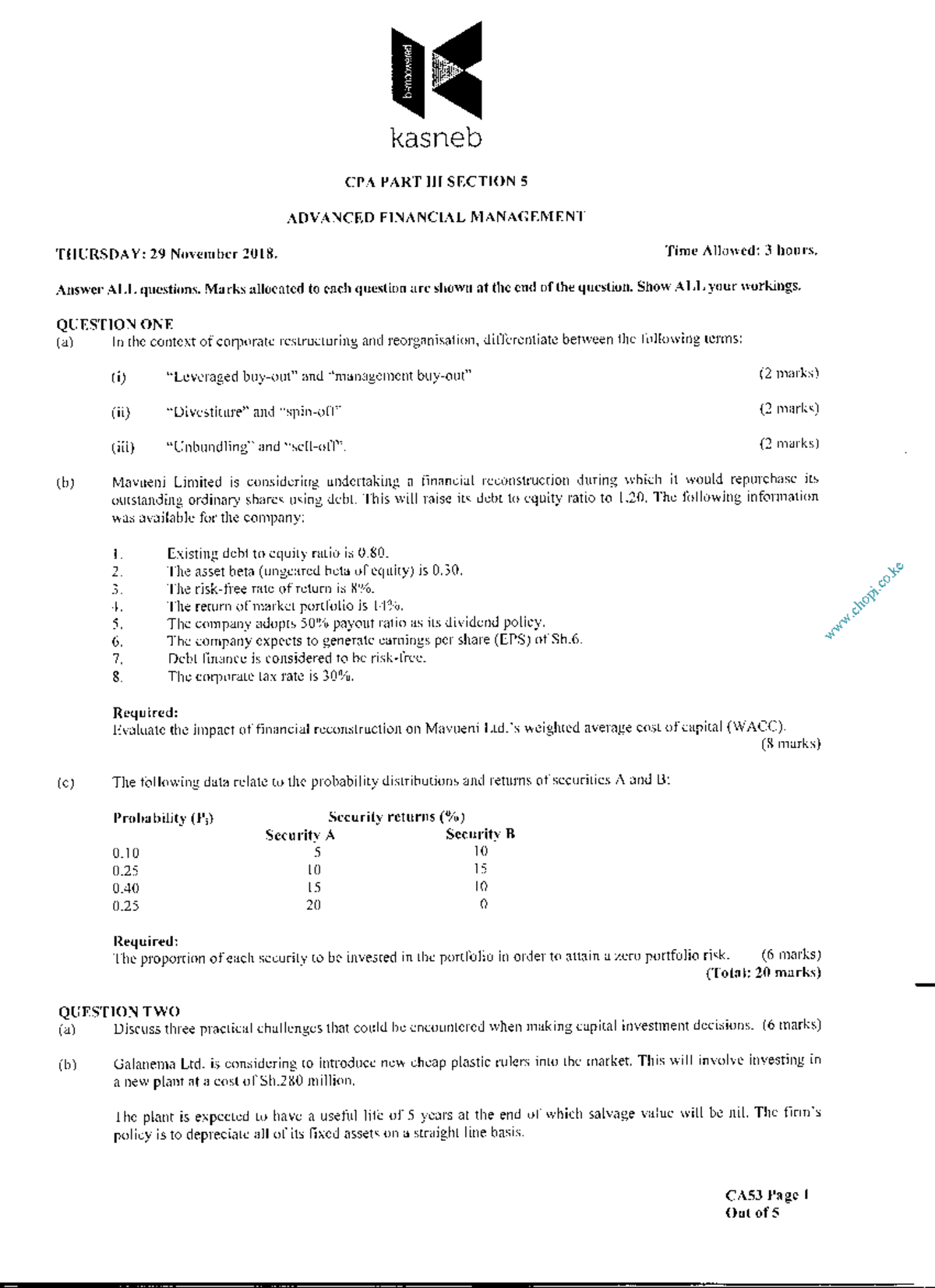 Advanced Financial Management 2015 Aug 2022 Past Papers Financial