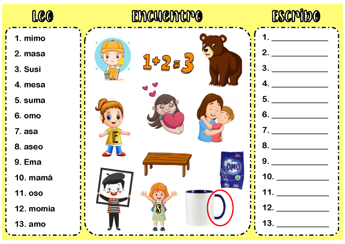 Consonante M - S - Evaluacion Educativa - mimo masa Susi mesa suma omo ...